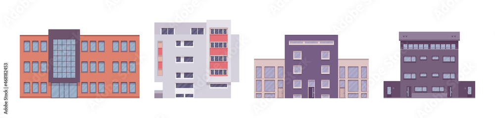 Multi storey apartment building set, modern elevation design ...