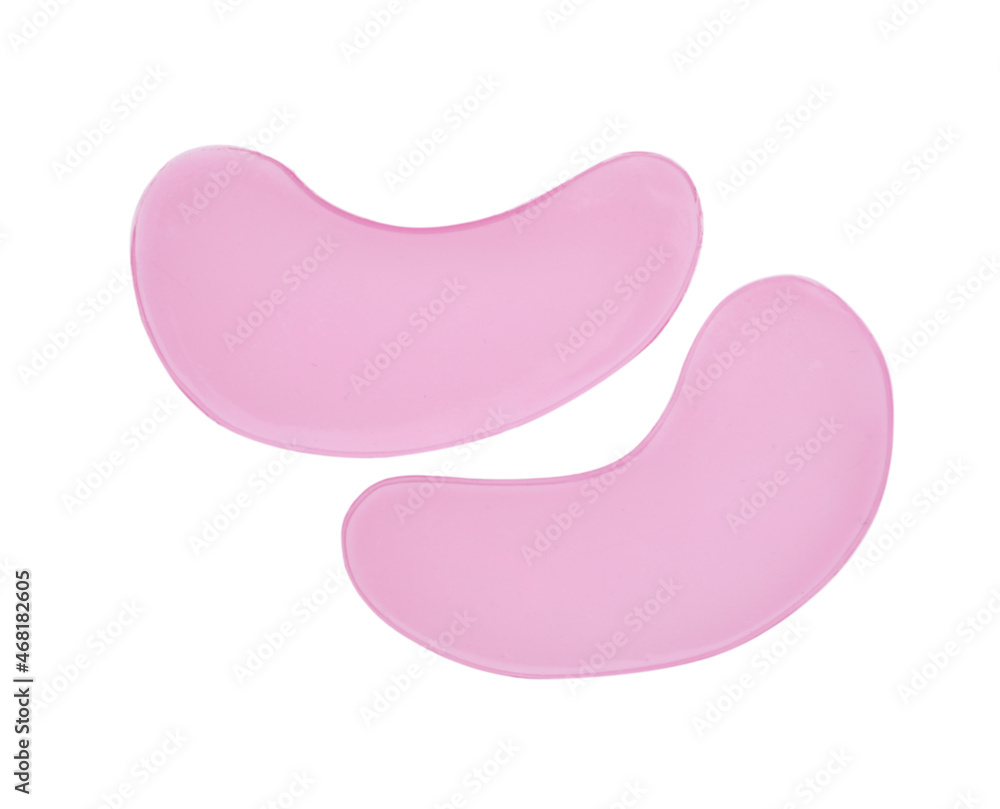 Pink under eye patches on white background, top view. Cosmetic product ...