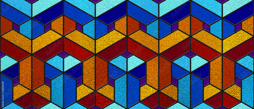 Seamless 3D pattern. Sketch of a colorful stained glass window with ...