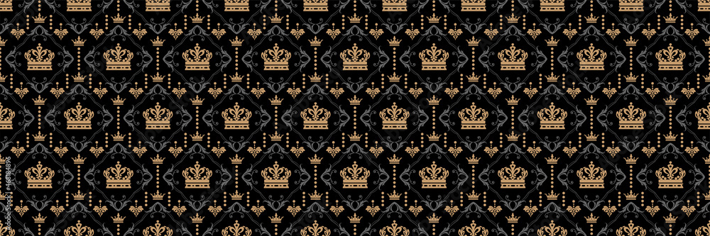 Royal background pattern with decorative elements of gold color on a ...