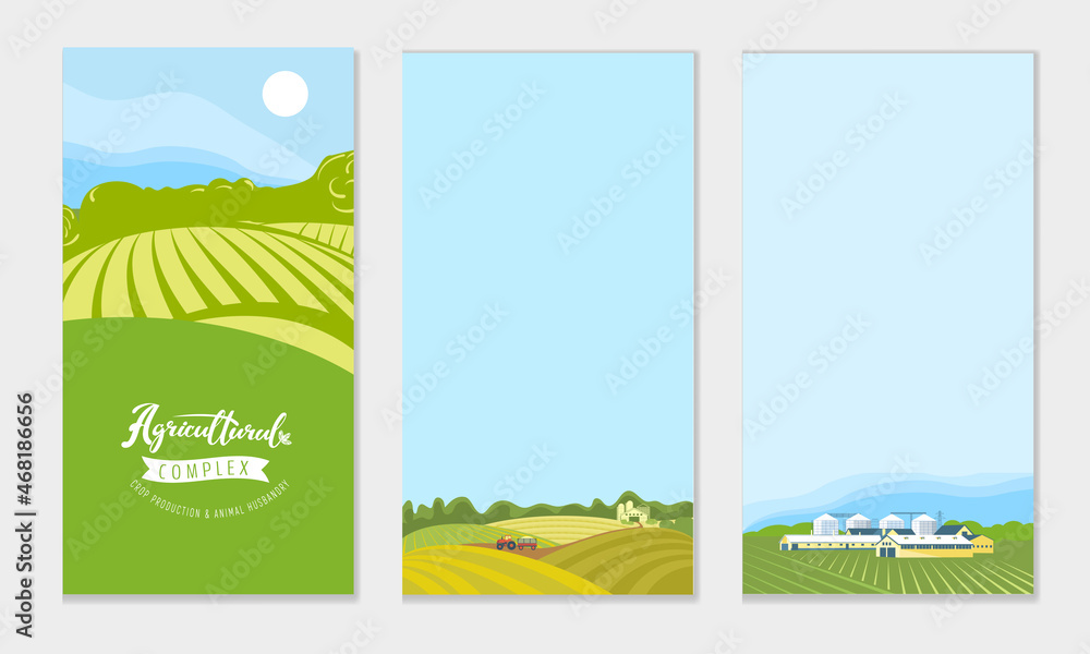 A set of banners with the concept of agriculture, crop production, and ...