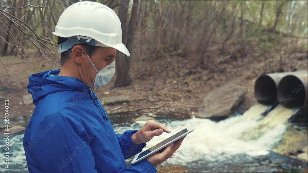 environmental pollution radiation waste concept . man chemist scientist ...