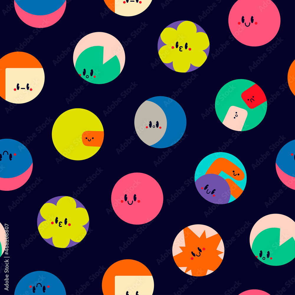 Round abstract Icons. Funny comic Faces with various Emotions in ...