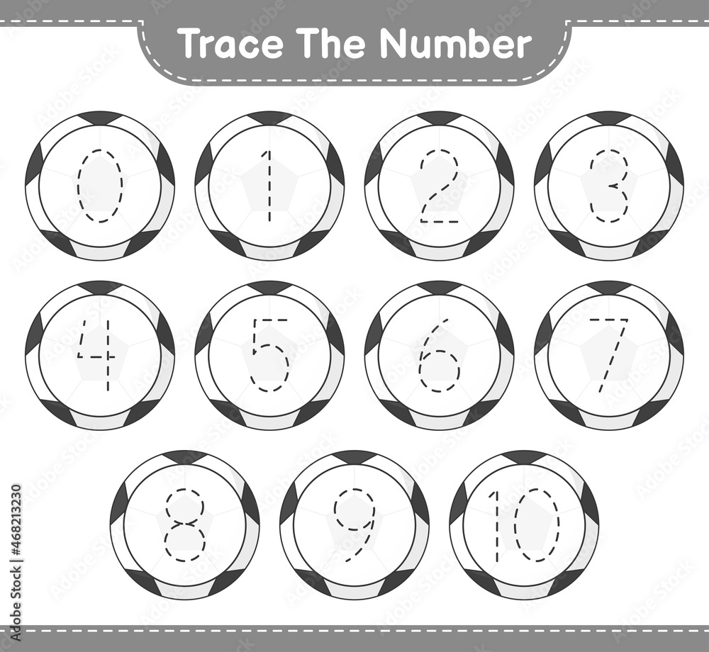 Trace the number. Tracing number with Soccer Ball. Educational children ...