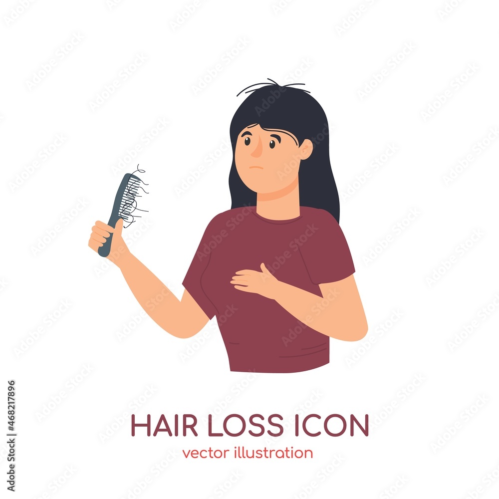 Hair loss problem icon. Female suffer alopecia, balding process. Vector ...