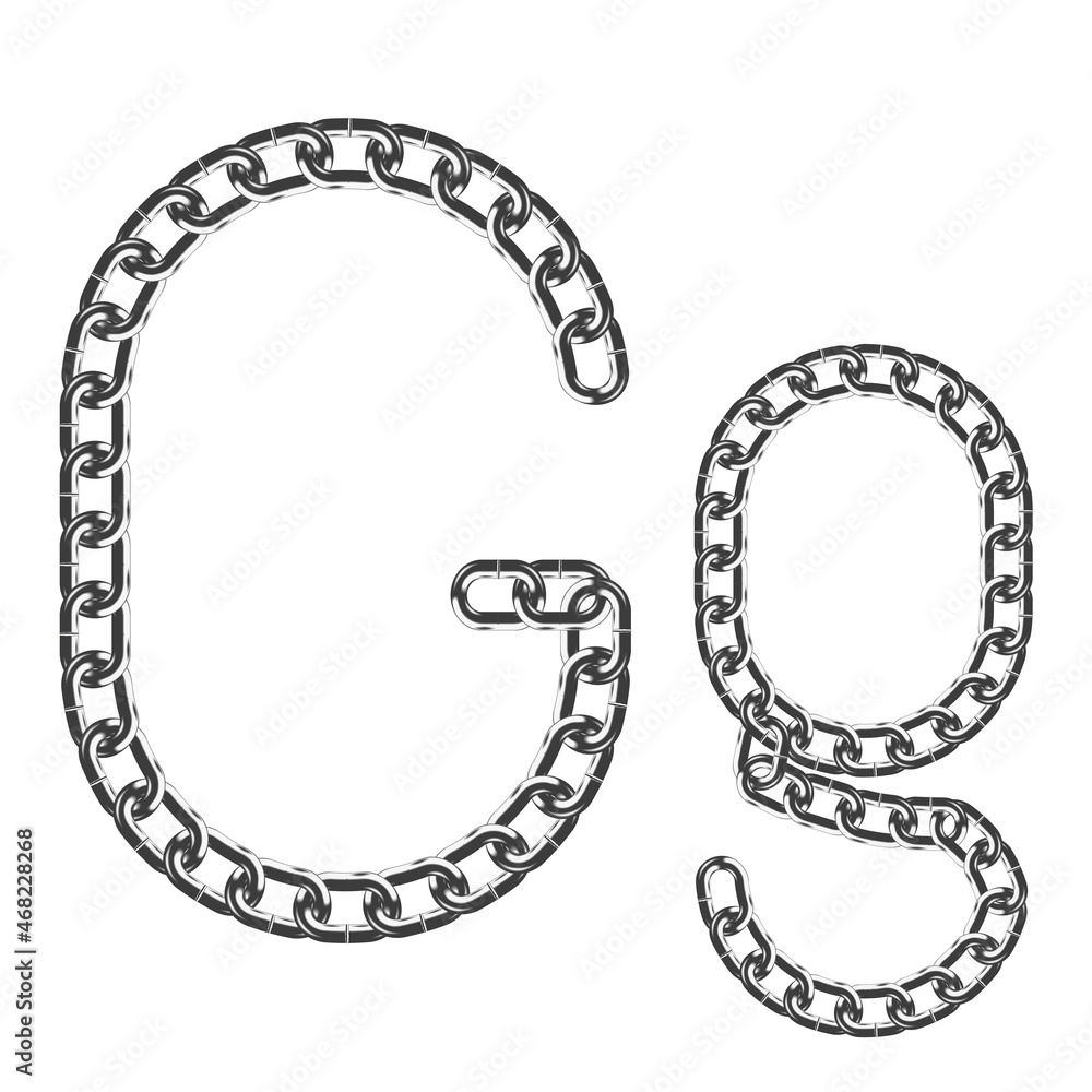 The uppercase and lowercase letter G is made of realistic metallic ...