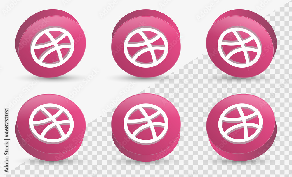 3D Dribbble logo, dribbble circle button icon 3d, popular social media ...