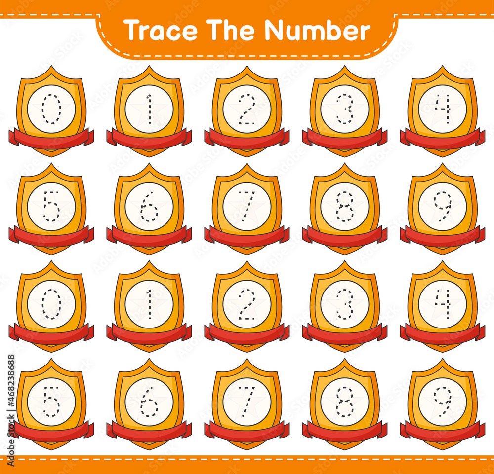 Trace the number. Tracing number with Trophy. Educational children game ...