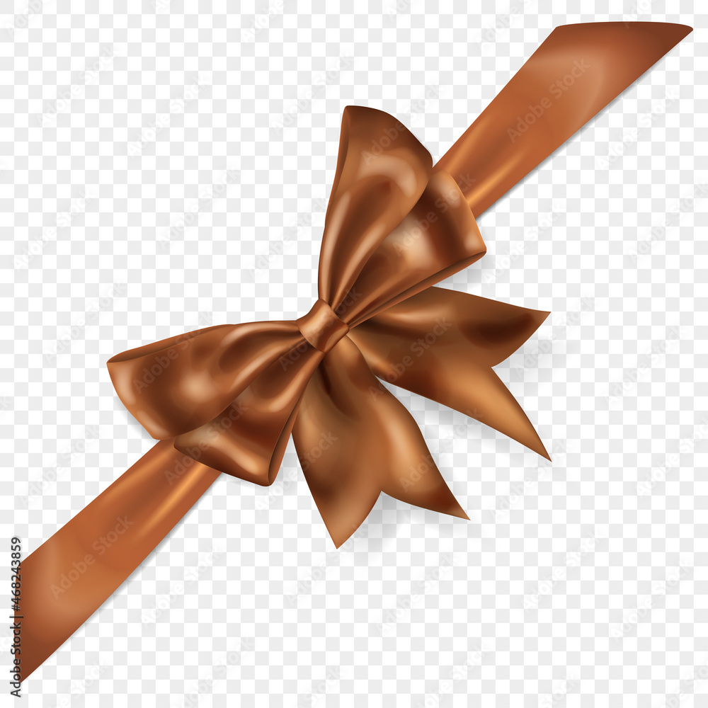 Beautiful brown bow with diagonally ribbon with shadow, isolated on ...
