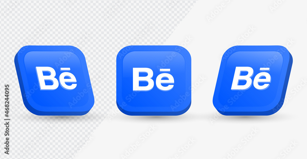 3d behance logo in modern square for popular social media icons buttons ...
