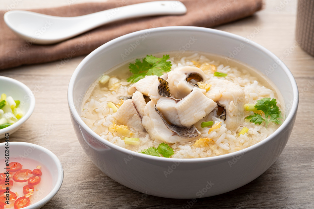 Fish Porridge,rice soup with sliced Tilapia fish.Asian breakfast style ...