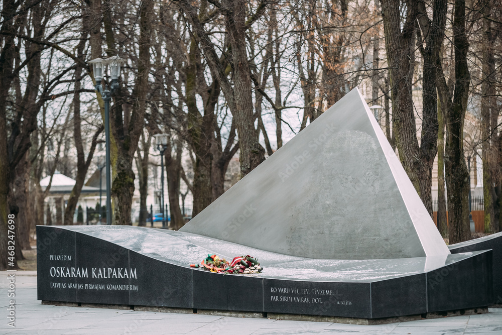 Riga, Latvia. Monument To Oskars Kalpaks Installed In Esplanade Park ...