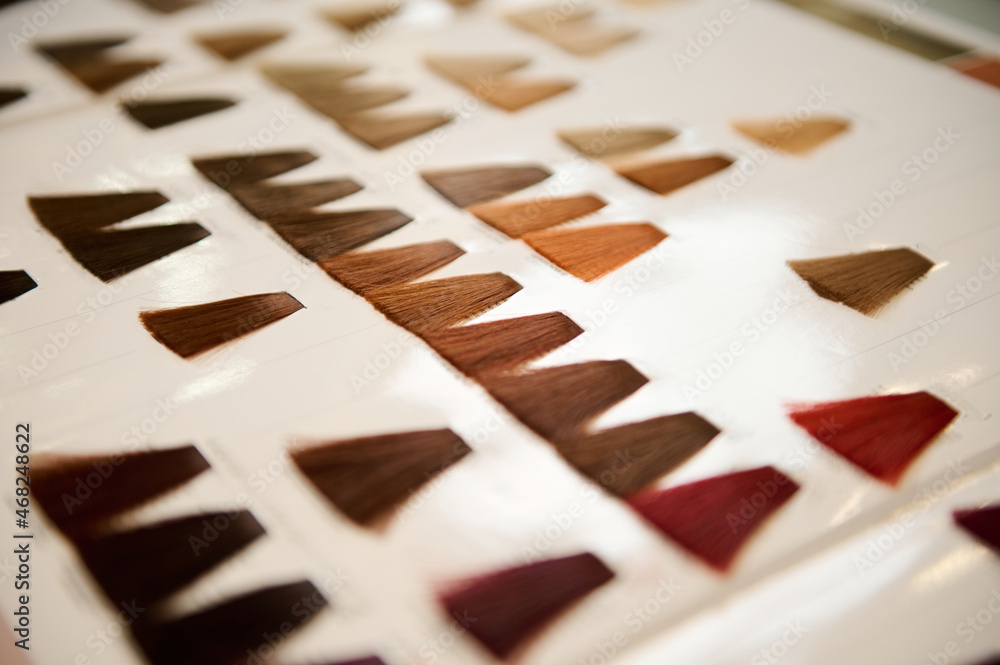 Close-up of hair dye color palette catalog with different shades of ...