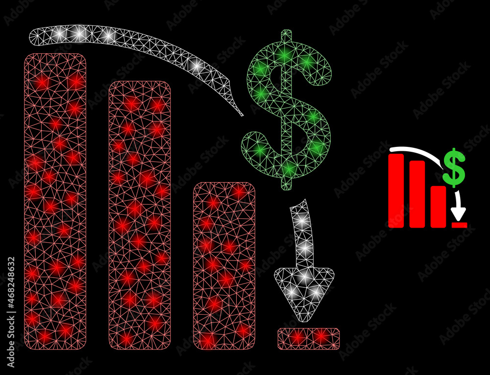 Glossy polygonal mesh net financial epic fail chart icon with glow ...