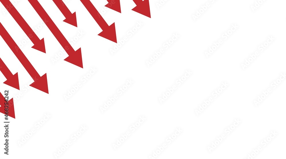 Vector of red arrows pointing down on an angle with copy space on white ...