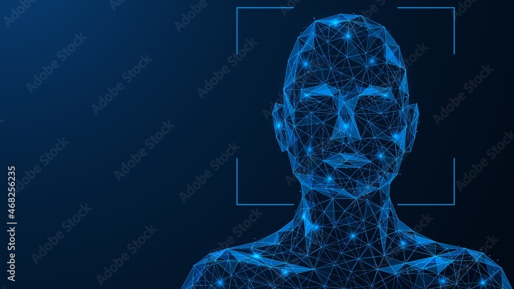 Biometric facial recognition. Identity identification technology. A low ...