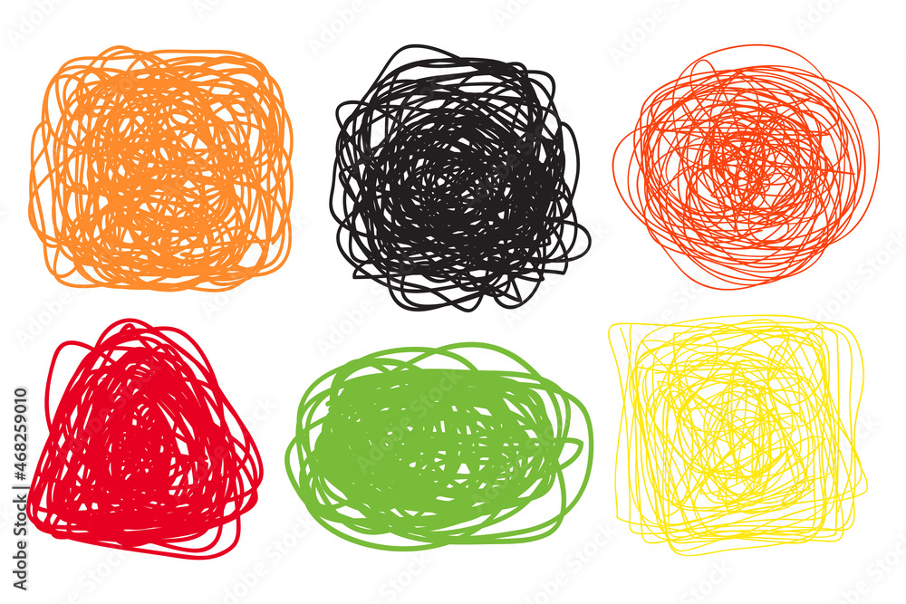 Chaotic geometric frames on white. Colored abstract tangled borders ...