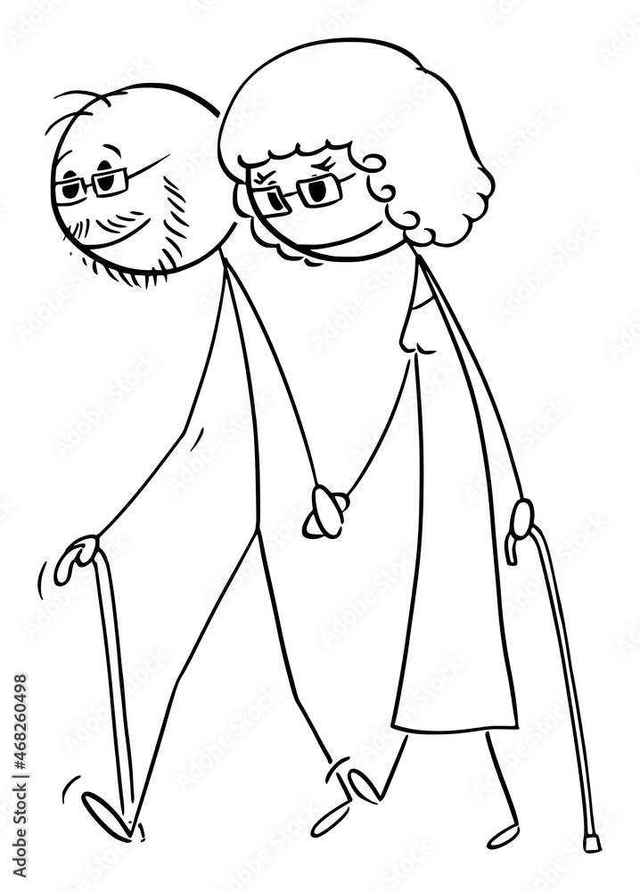 Old Couple Senior Man And Woman Vector Cartoon Stick Figure