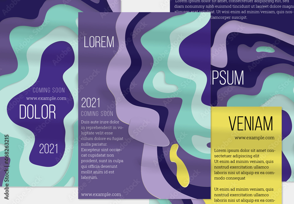 Flyer Layout with Paper Cut Craft Wavy Layered Texture Stock Template ...