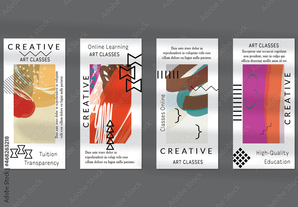 Flyer Layout with Black Shapes and Bright Abstract Rectangle on White ...