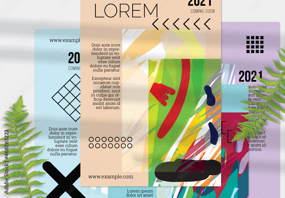 Poster Layout with Geometric Shapes and Abstract Bright Artistic Brush ...