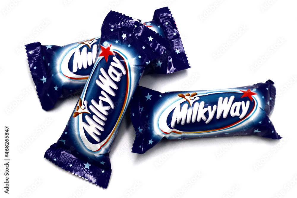 MILKY WAY chocolate bars isolated on white background. Milky Way is a ...