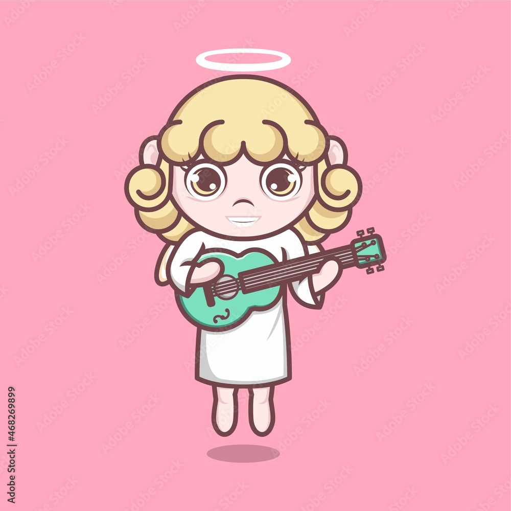 cute cartoon angel playing guitar. vector illustration for mascot logo ...