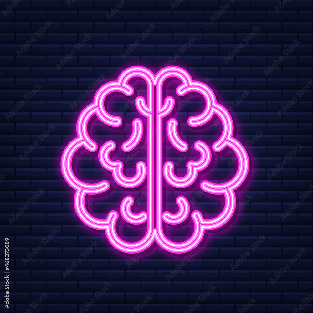 Human brain neon icon. Thinking process, brainstorming, good idea ...