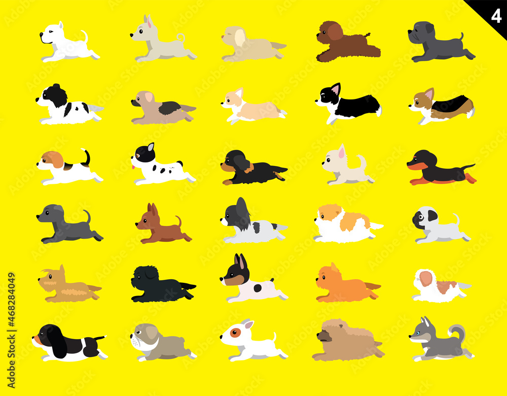 Animal Animation Sequence Dog Various Breeds Set 4 Cartoon Vector Stock ...