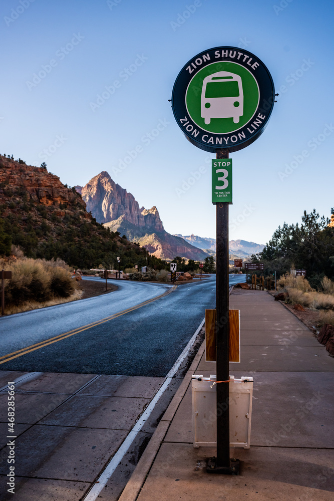 Zion Shuttle Sign At The Beginning Of The Restricted Canyon ...