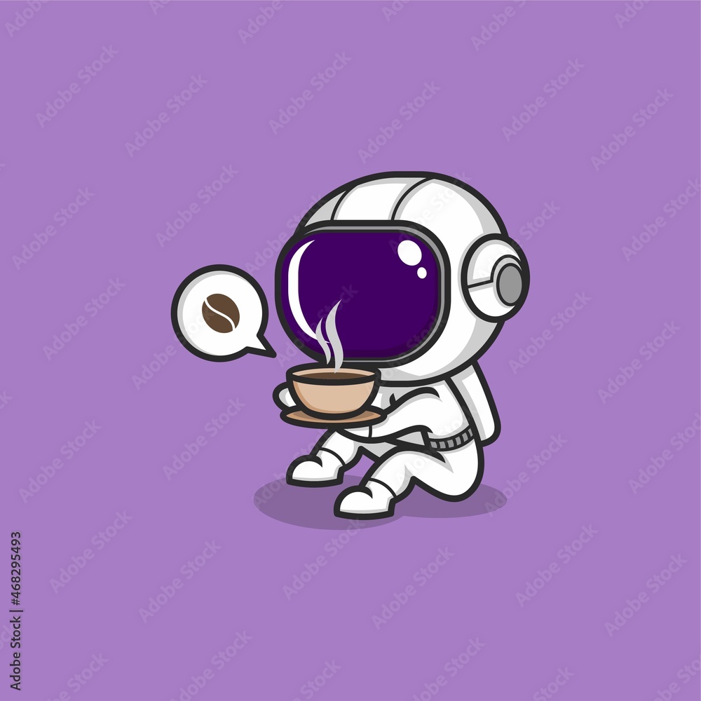 cute cartoon astronaut enjoying a cup of coffee. vector illustration ...