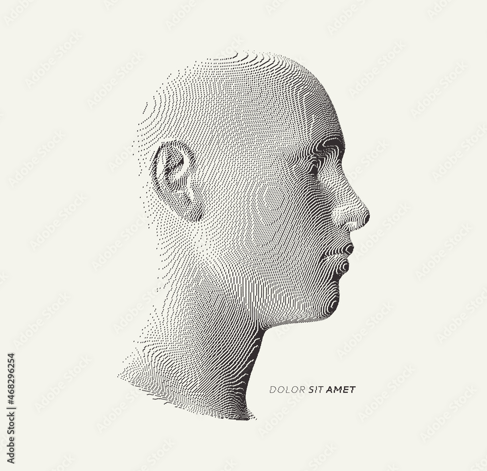 Abstract digital human head constructing from cubes. Minimalistic ...