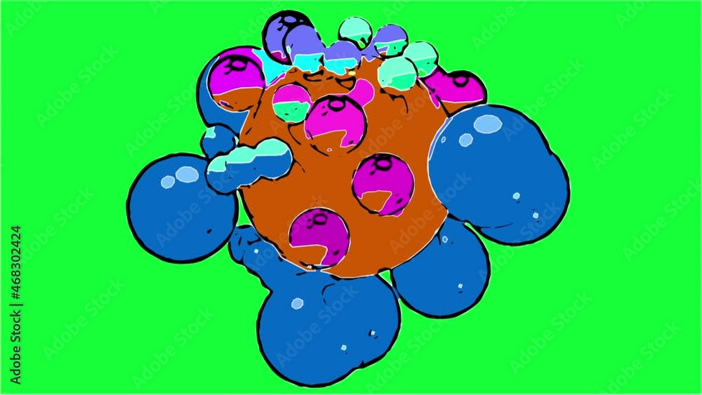 animation in comic style of sticky magnetic spheres and floating balls ...