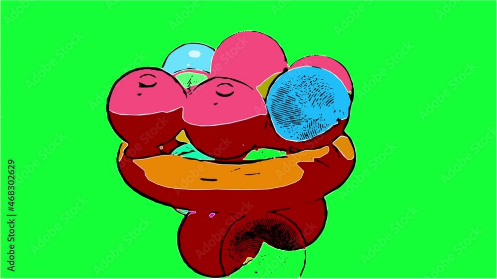 animation in comic style of sticky magnetic spheres and floating balls ...