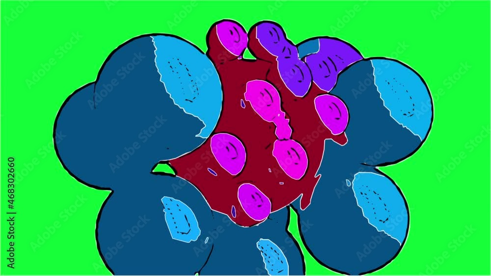 animation in comic style of sticky magnetic spheres and floating balls ...