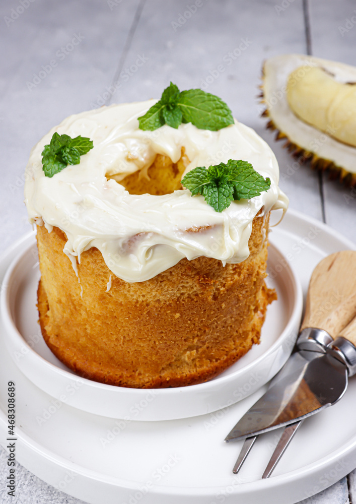 Mini Durian Chiffon Cake, a typical asian cake variation. Stock Photo ...
