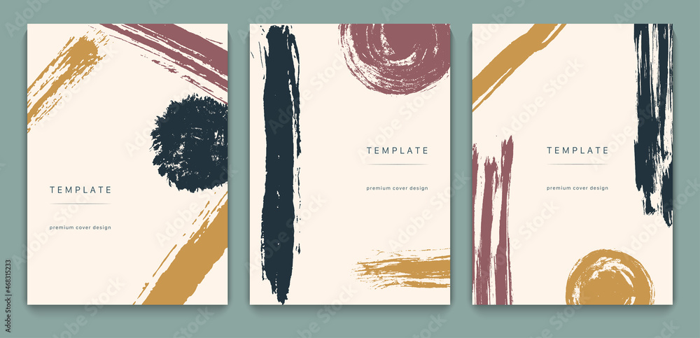 Set of boho abstract art posters with hand painted textures and brush ...