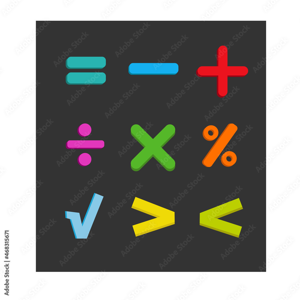 Set of math symbols icons on black background. Bright colors. Vector ...