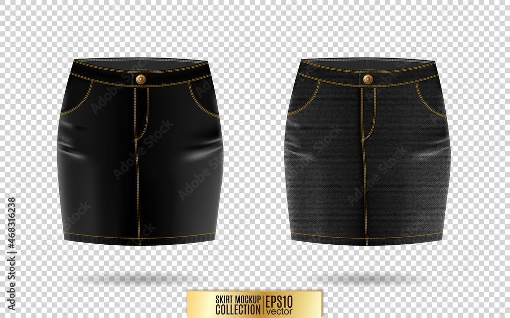Vector illustration of black denim model skirt on transparent ...