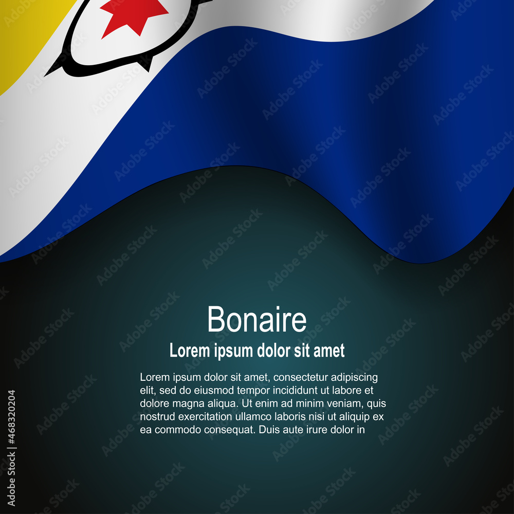 Flag of Bonaire flying on dark background with text Stock Vector ...