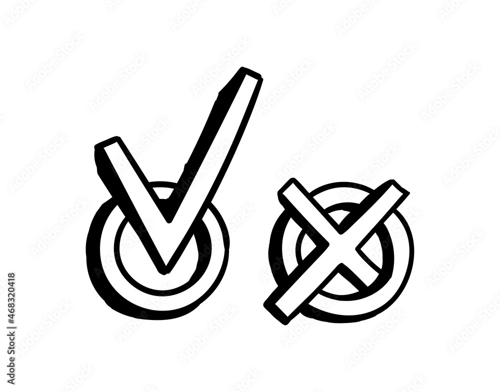 Scribble pen drawn check marks with shadow. Doodle check mark tick and ...