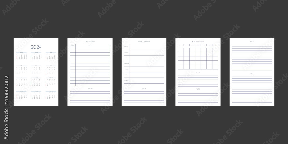 2024 calendar and daily weekly monthly personal planner diary template ...