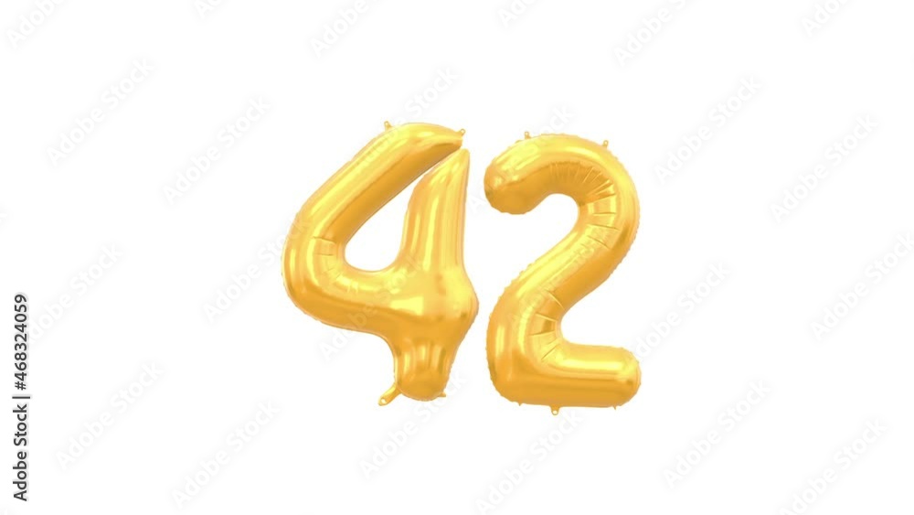 Helium Gold Balloon with Number - 42. Loop Animation with Alpha Luma ...