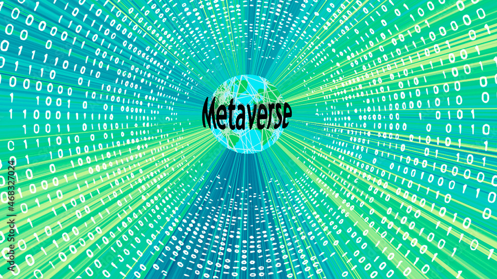 The symbol of the metaverse, the colorful light beams are used together ...
