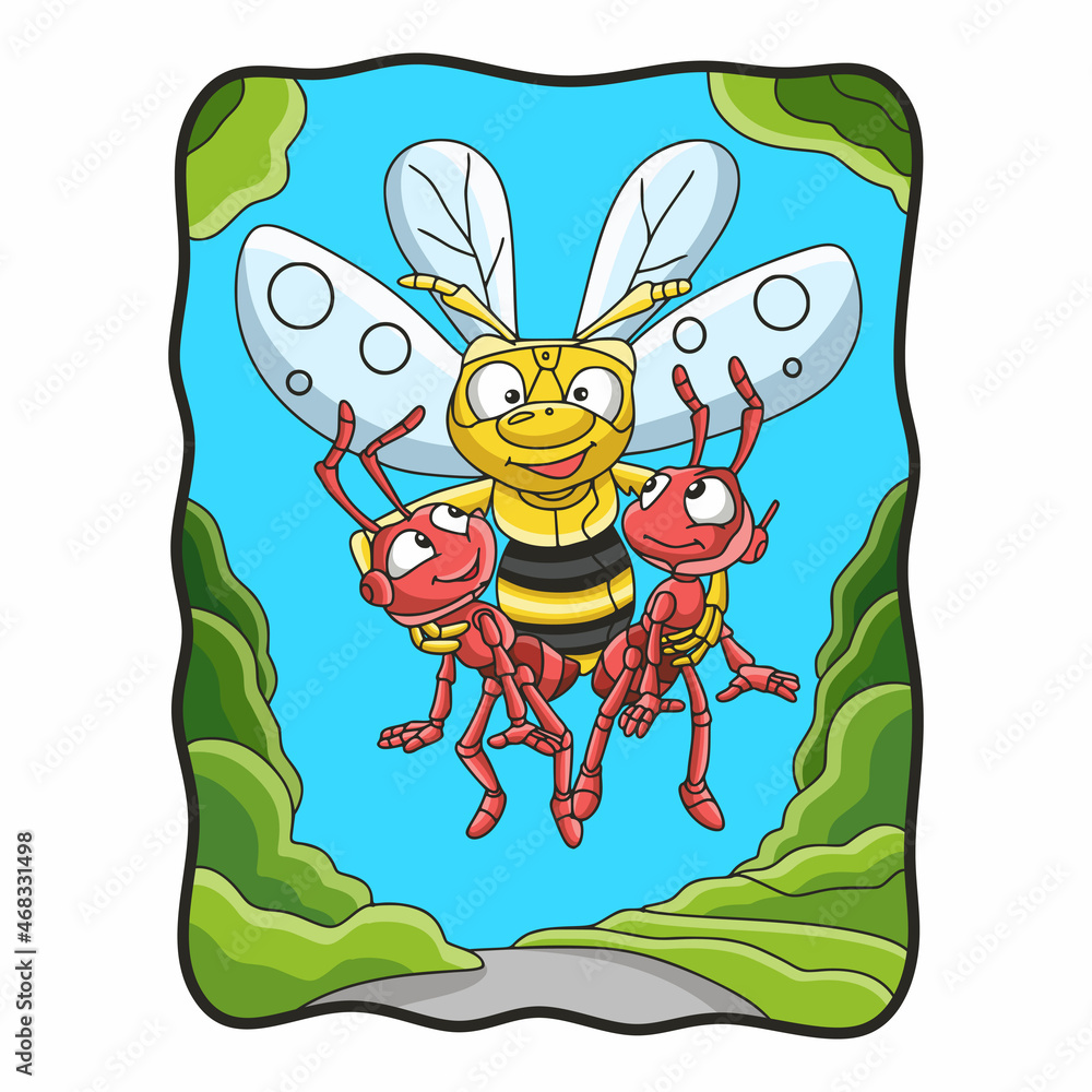 cartoon illustration Flying bees carry 2 ants Stock Vector | Adobe Stock