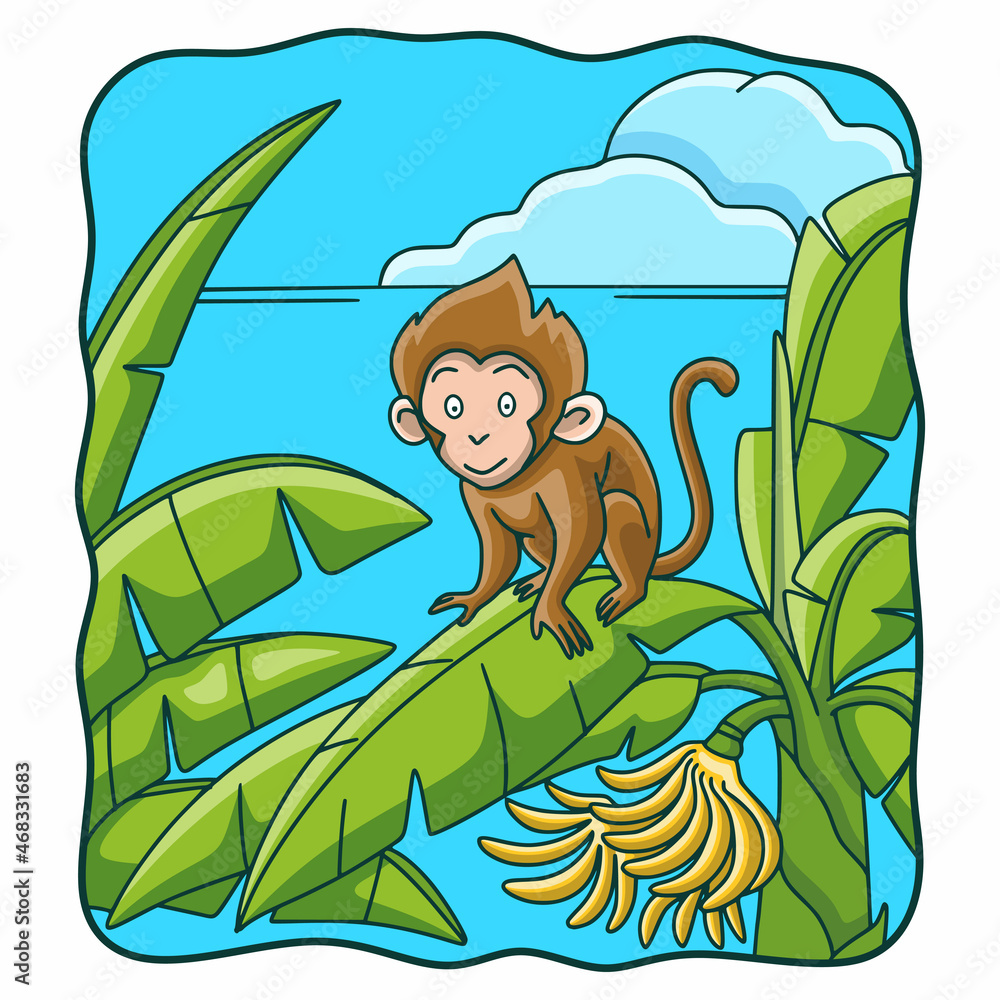 cartoon illustration monkey climbing banana tree Stock Vector | Adobe Stock