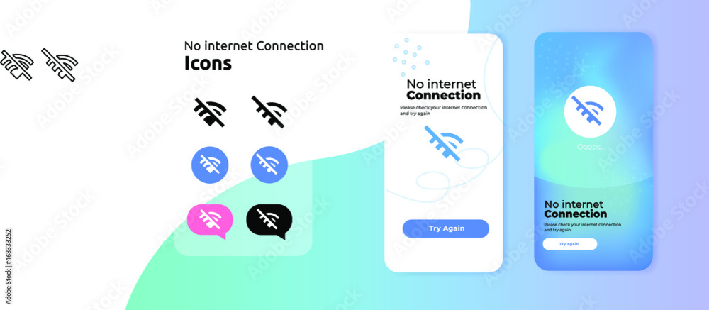 Wireless Wi-Fi icons, mobile app screen concept, design template, no ...
