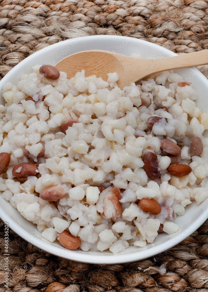 South African staple of pounded maize kernels known as samp and beans ...