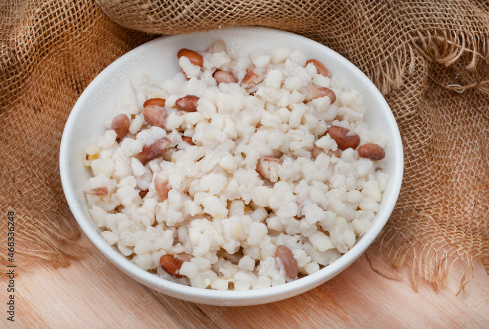 South African staple of pounded maize kernels known as samp and beans ...