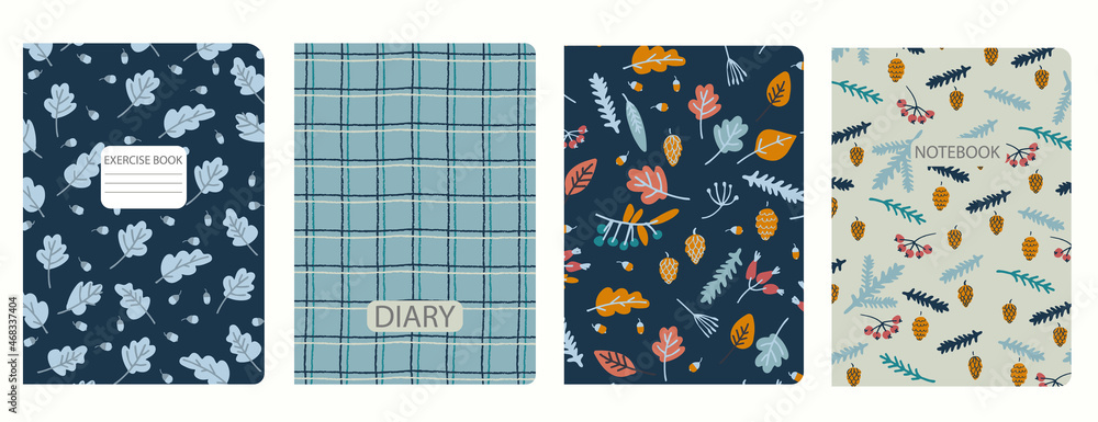 Cover page templates based on seamless patterns with berries, leaves ...